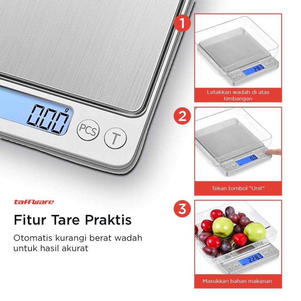 Taffware Digipounds Timbangan Dapur Mini Digital 1kg 0.1g - i2000 ...