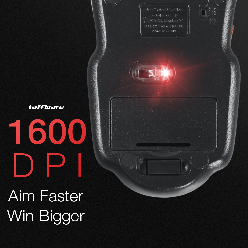 Taffware Mouse Gaming Wireless Optical 2.4GHz Ergonomic 1600DPI - W4 ...