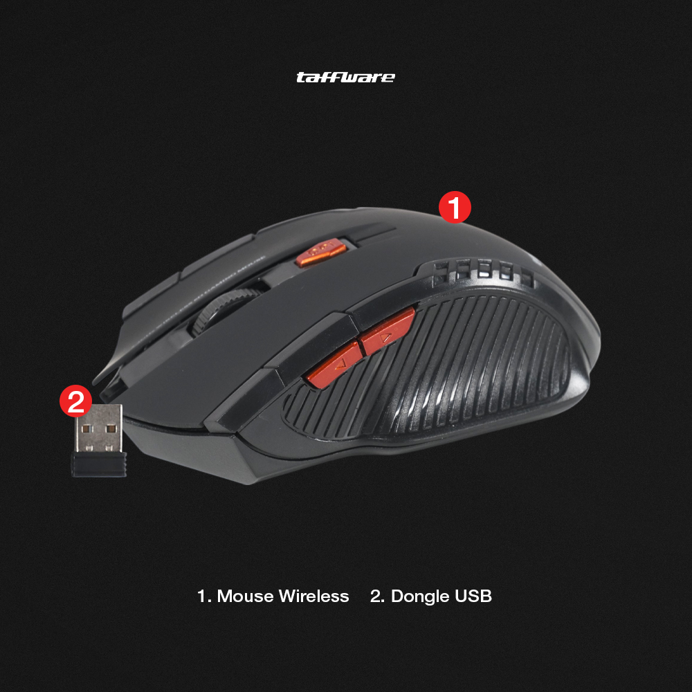 Taffware Mouse Gaming Wireless Optical 2.4GHz Ergonomic 1600DPI - W4 ...