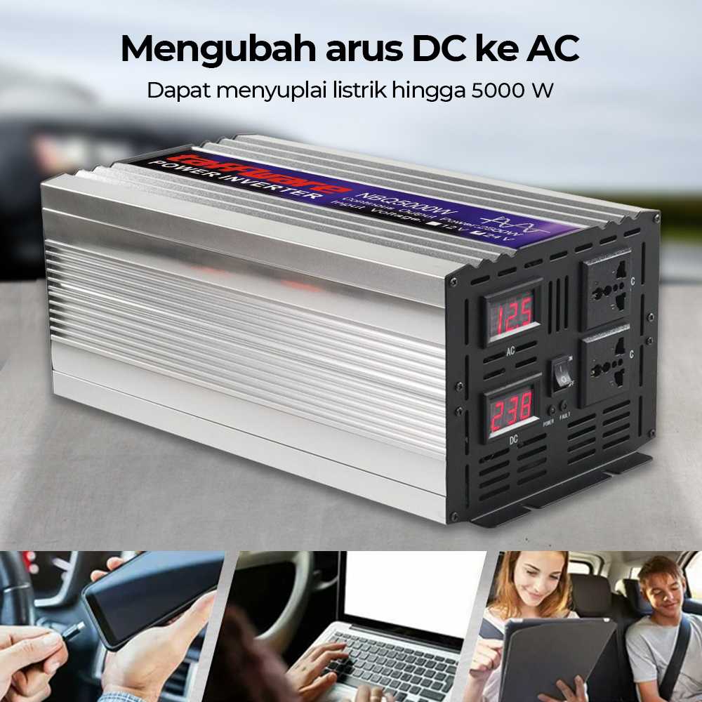 Taffware Power Inverter Mobil Pure Sine Wave DC 24V to AC 220V 5000W - NBQ5000W - Taffware Official