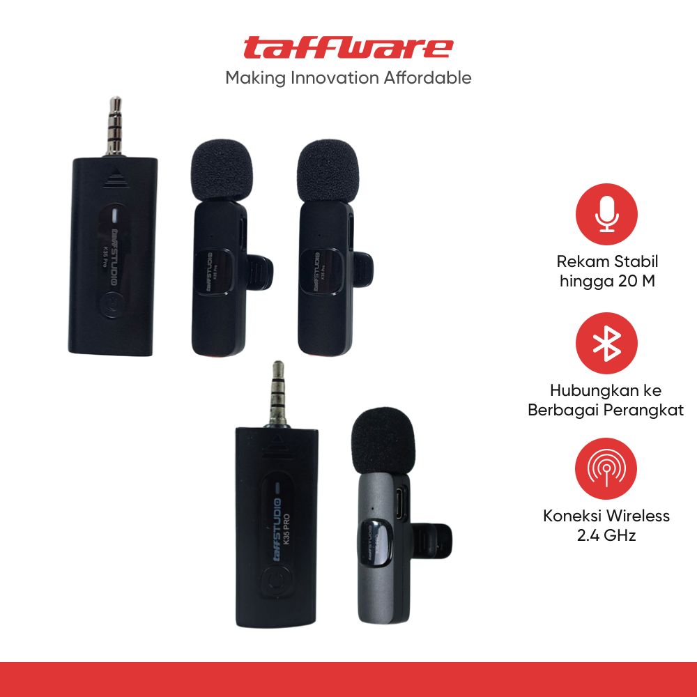 TaffSTUDIO Clip On Mic Wireless Vlogging Singing 3.5mm - K35 Pro ...