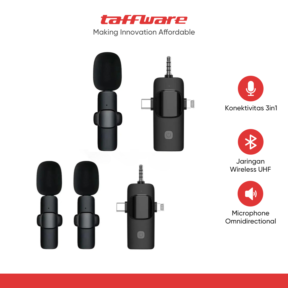 TaffSTUDIO UHF Wireless Lavalier Microphone Vlogger Live 3.5mm 3in1 ...