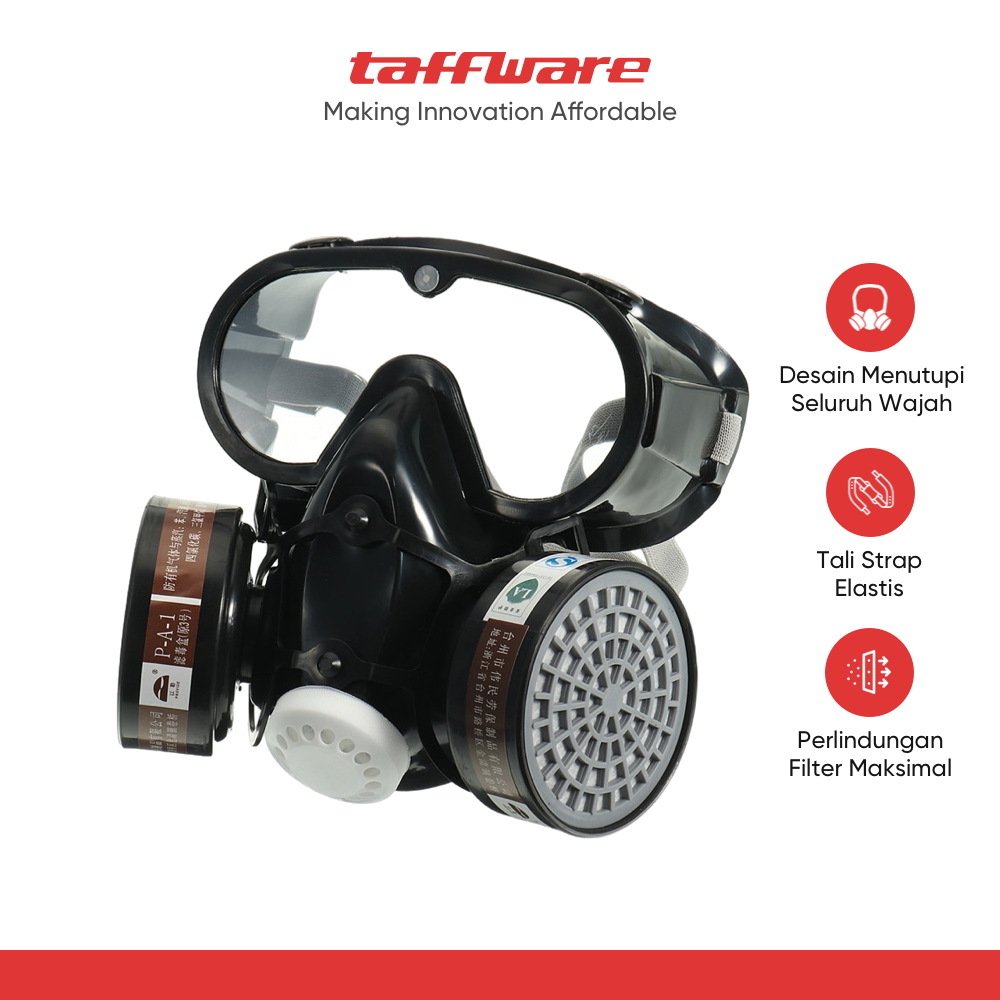 TaffGUARD Masker Gas Respirator Full Face with Activated Carbon Filter ...