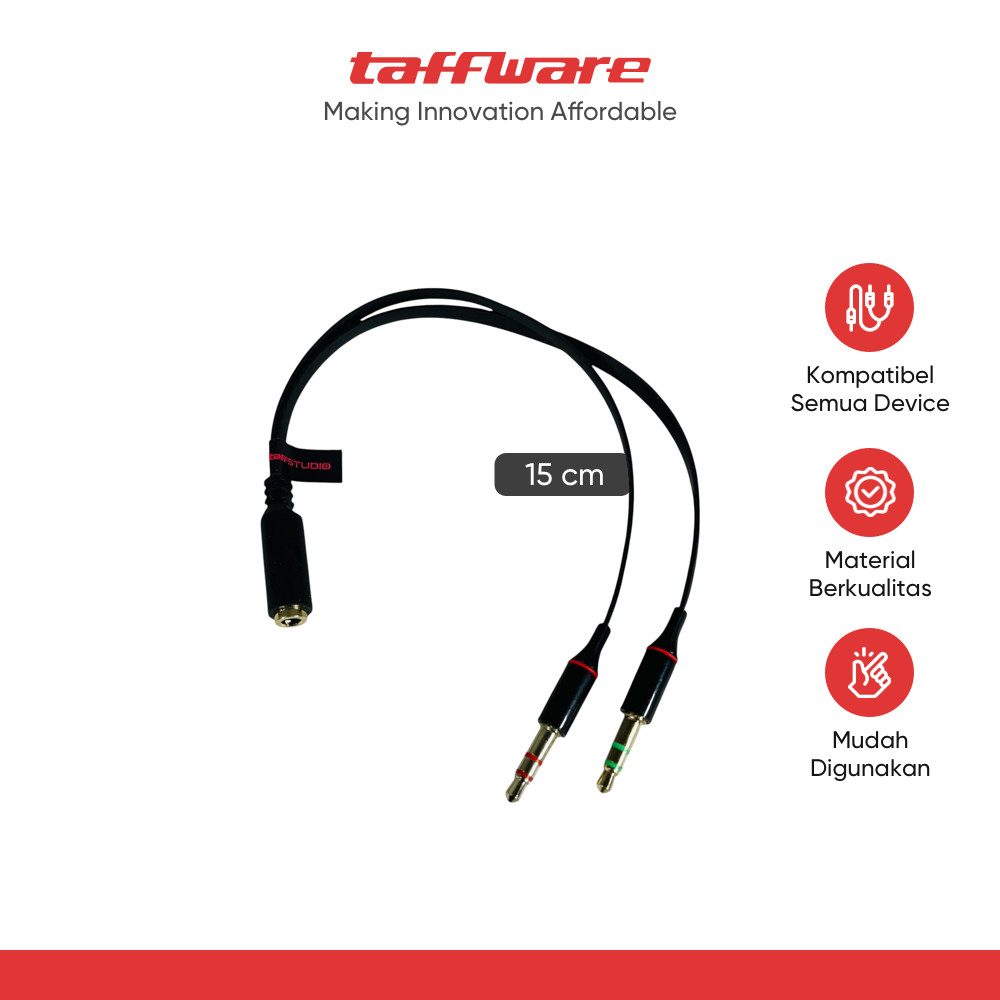 TaffSTUDIO Splitter Audio Jack Female ke Dual 3.5mm Male (Mic+Hear ...